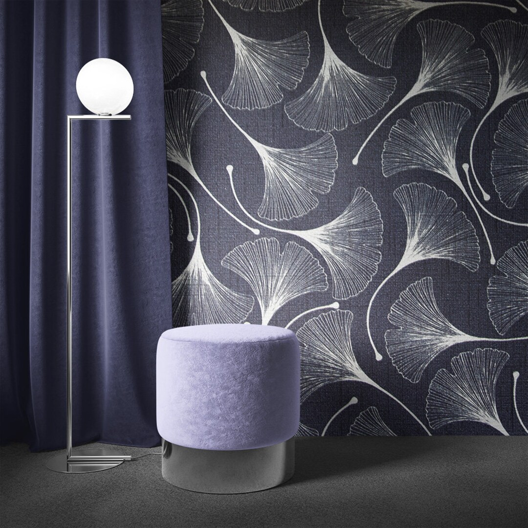 Brushed Silver Wallpaper, Dark Ginkgo Leaves, Removable Wallpaper ...