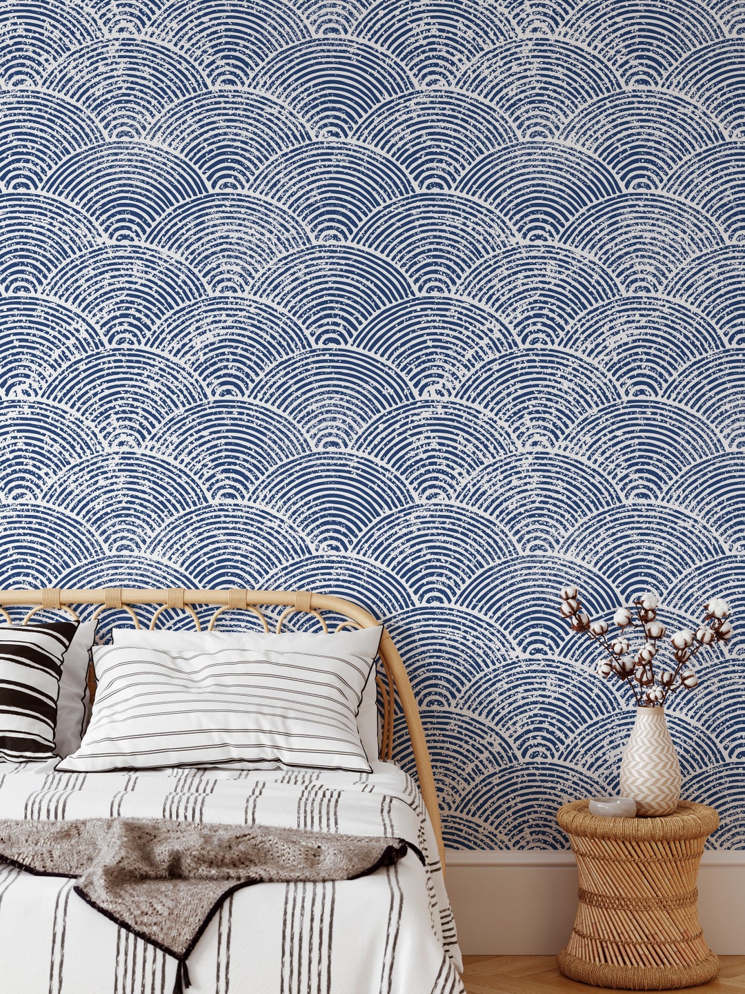 Blue Arches, Abstract Wallpaper, Vintage Style Wall Decoration, Retro ...