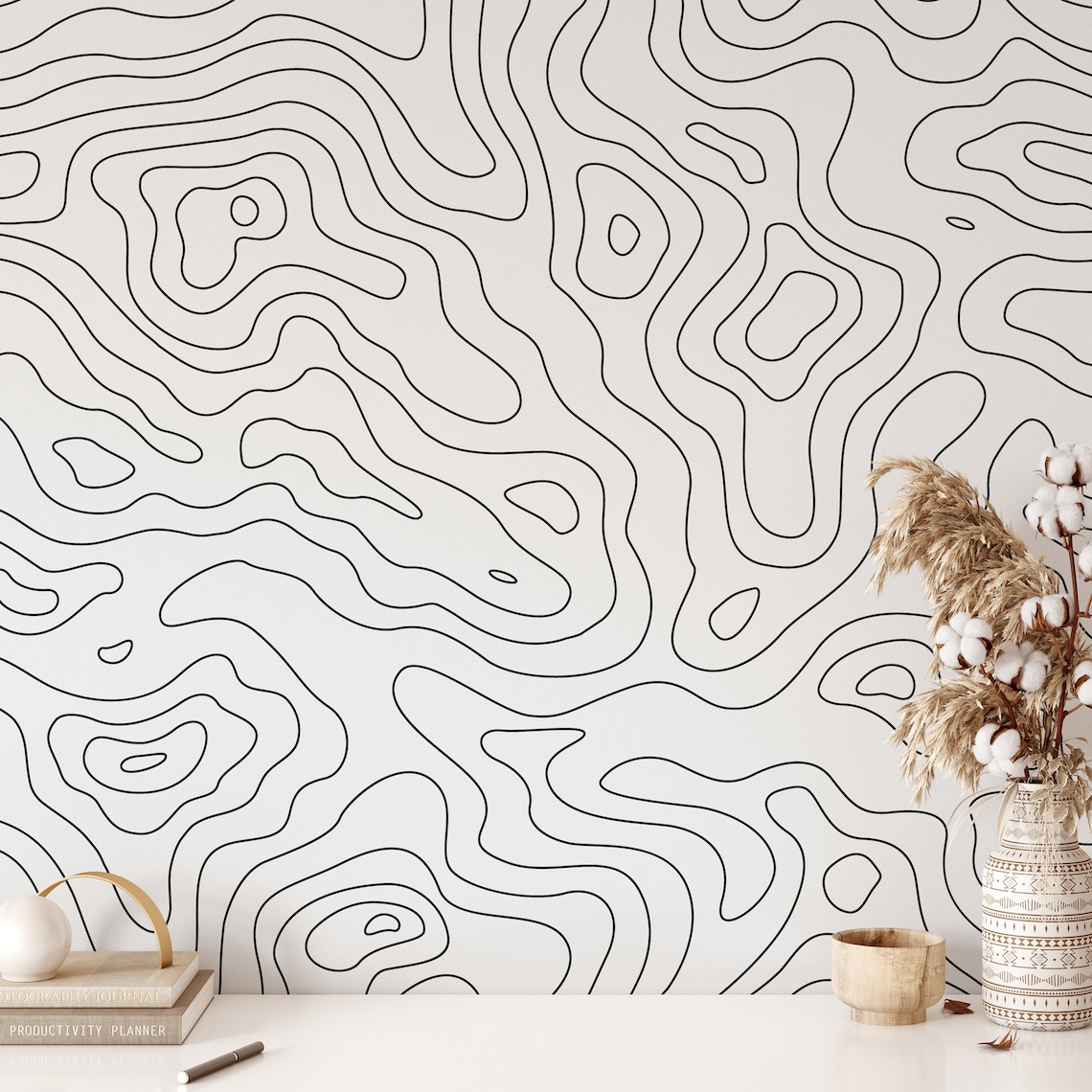 Topographic Contours Wall Mural, Map Wall Mural, Topographical Print ...