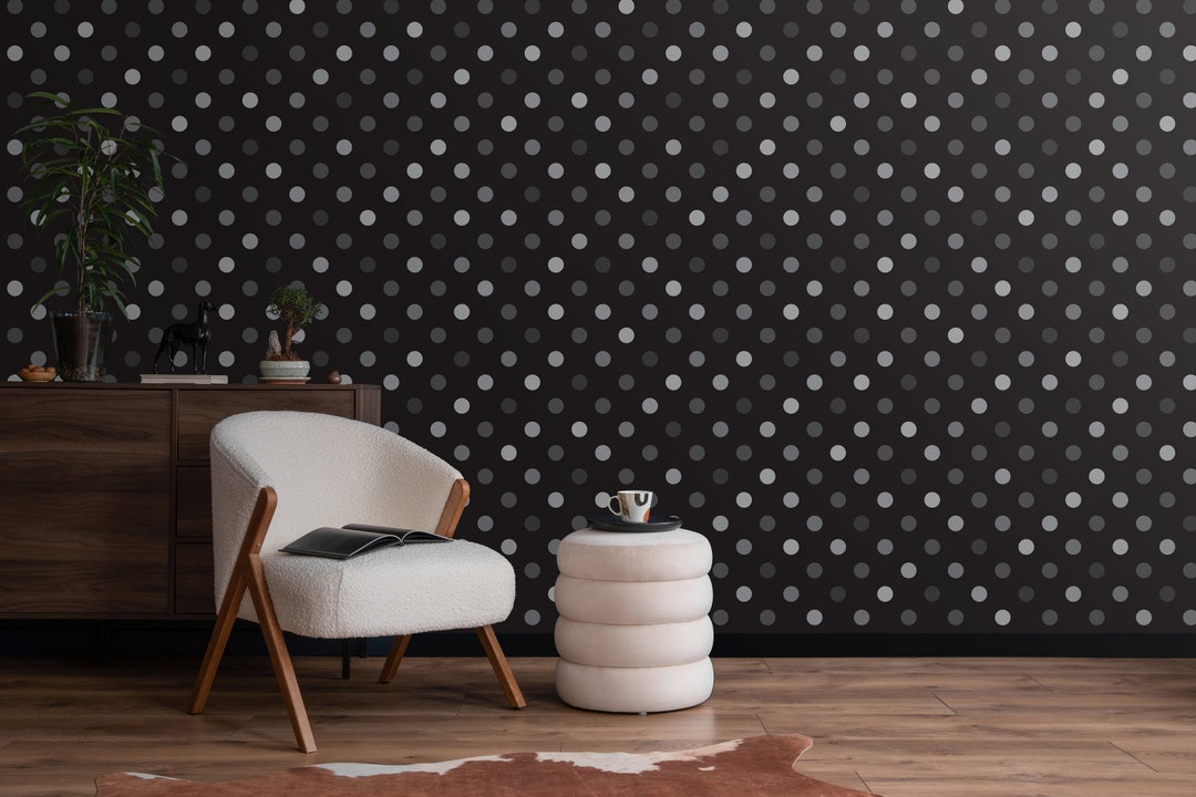 Monochrome Polka Dot Wall Art, Geometric Wall Art, Black Wallpaper ...