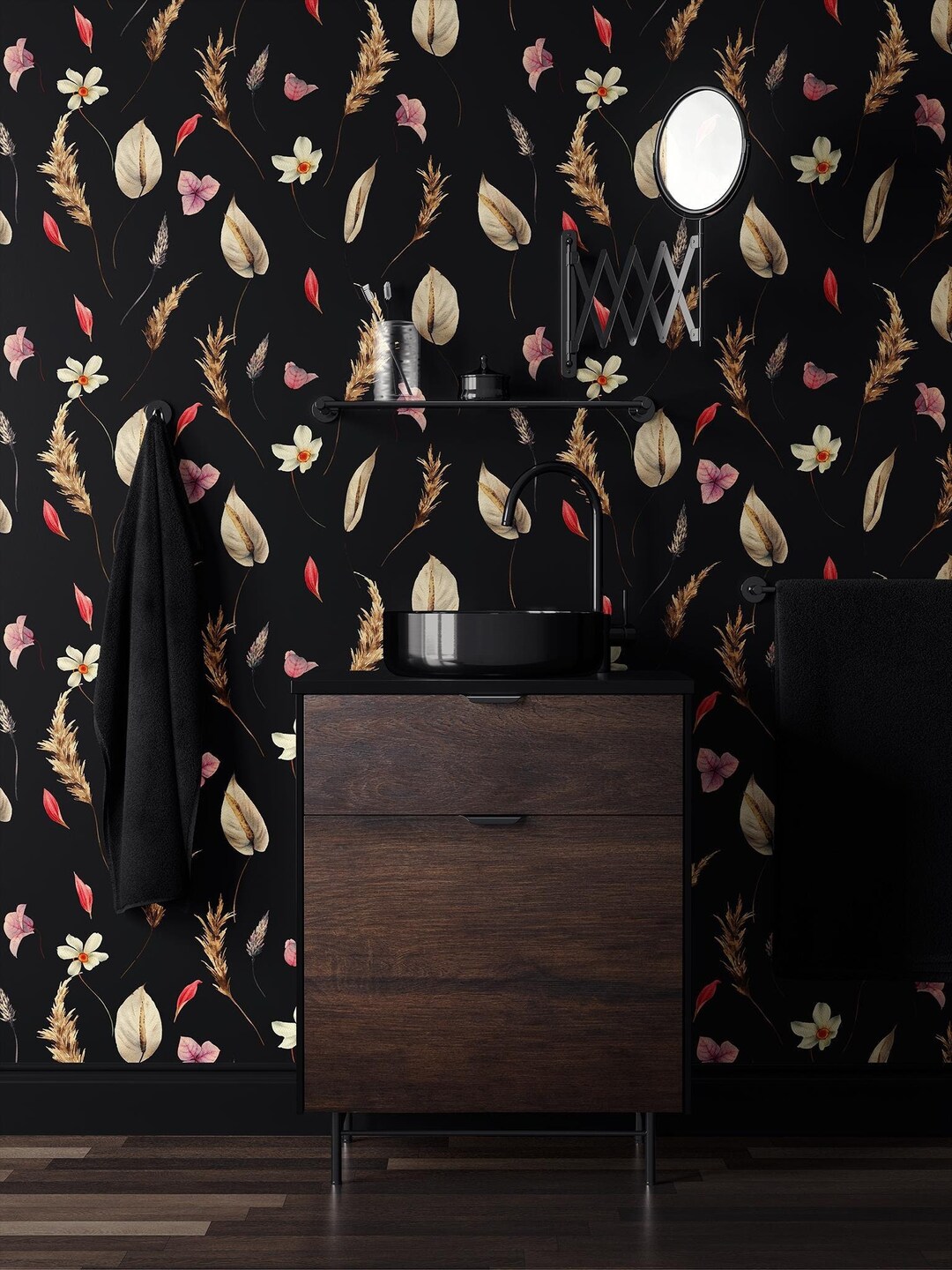 Black Garden Wallpaper, Dark Vintage Aesthetic Floral Wallpaper ...