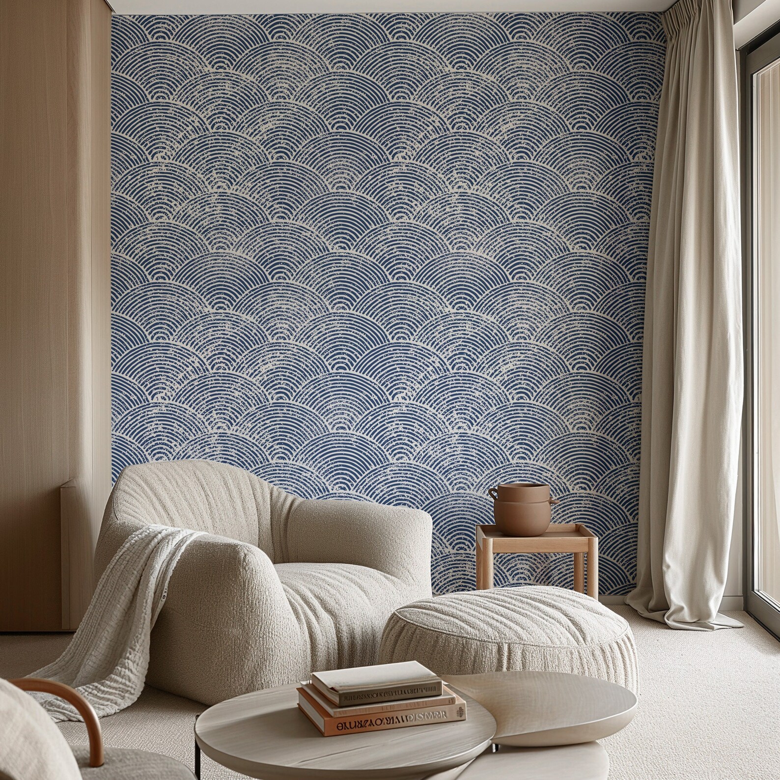 Blue Arches, Abstract Wallpaper, Vintage Style Wall Decoration, Retro ...