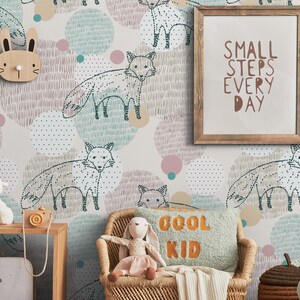 Cute Colorful Fox Wallpaper, Animal Wall Art, Kids Room Wallpaper ...