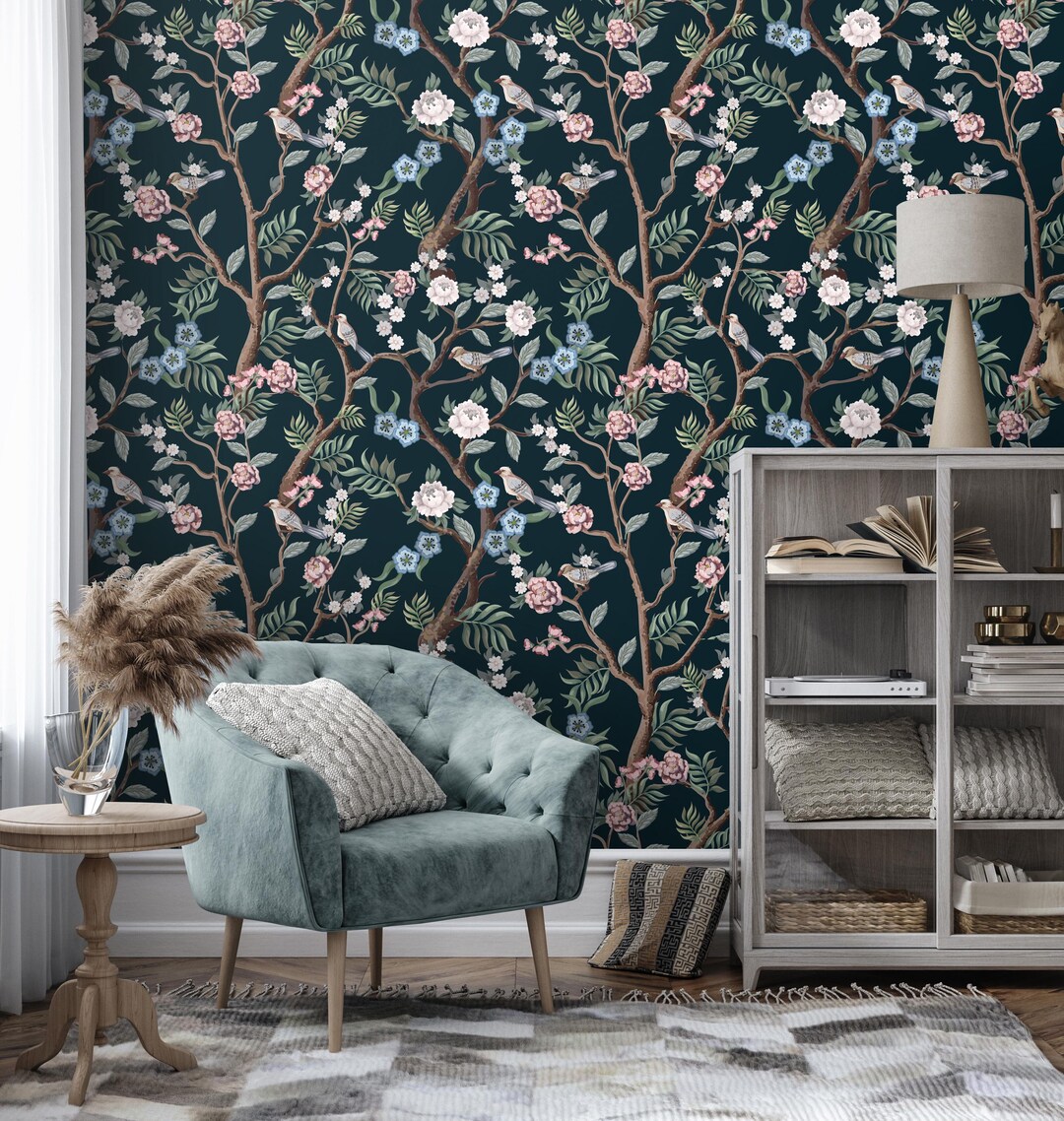 Blue Bird Nature Wallpaper, Twigs, Blue and Pink Flowers, Cute ...