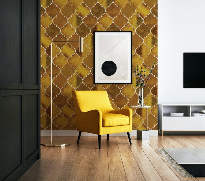 Yellow Moroccan Pattern Wallpaper, Self Adhesive Wallpaper, Removable ...