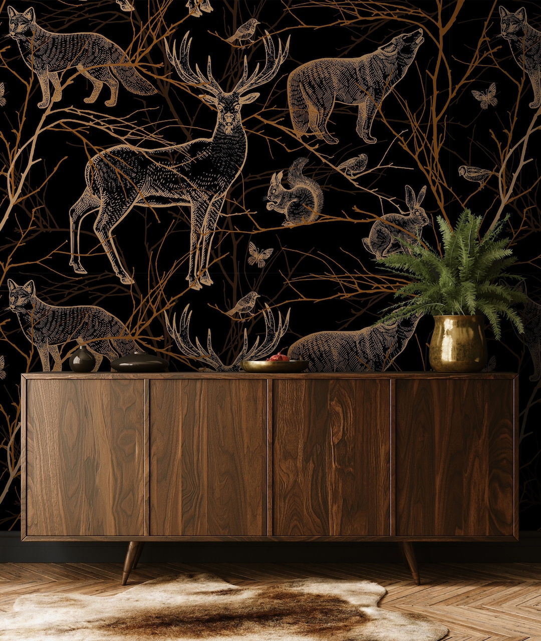 Forest Wildlife Wallpaper, Deer Wallpaper, Dark Wall Art, Nature ...
