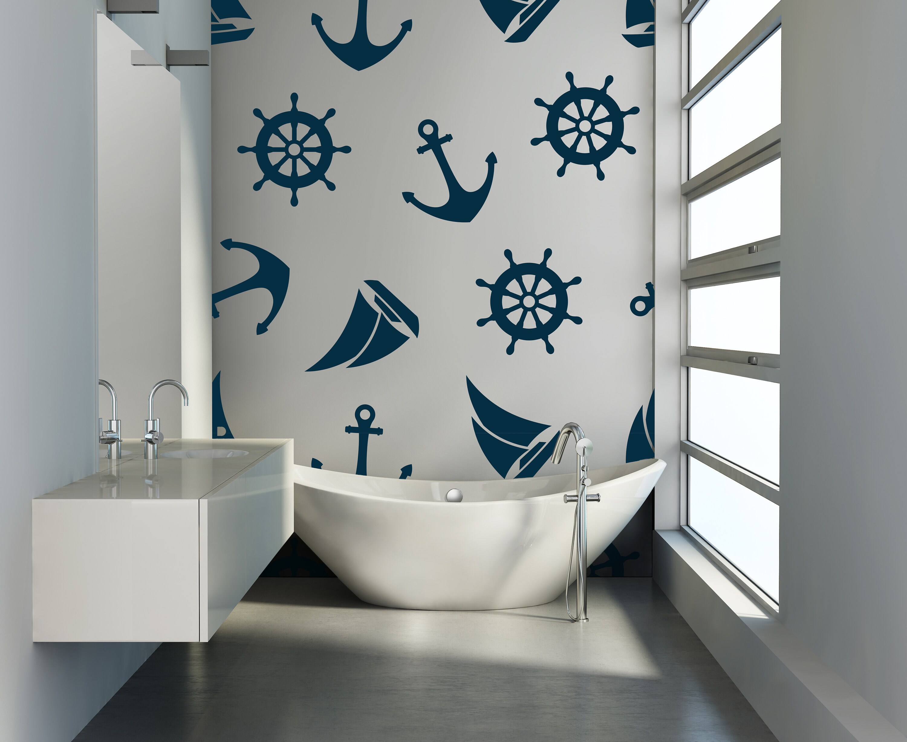 Navy Blue Marine Theme Wallpaper Self Adhesive Wallpaper - Etsy