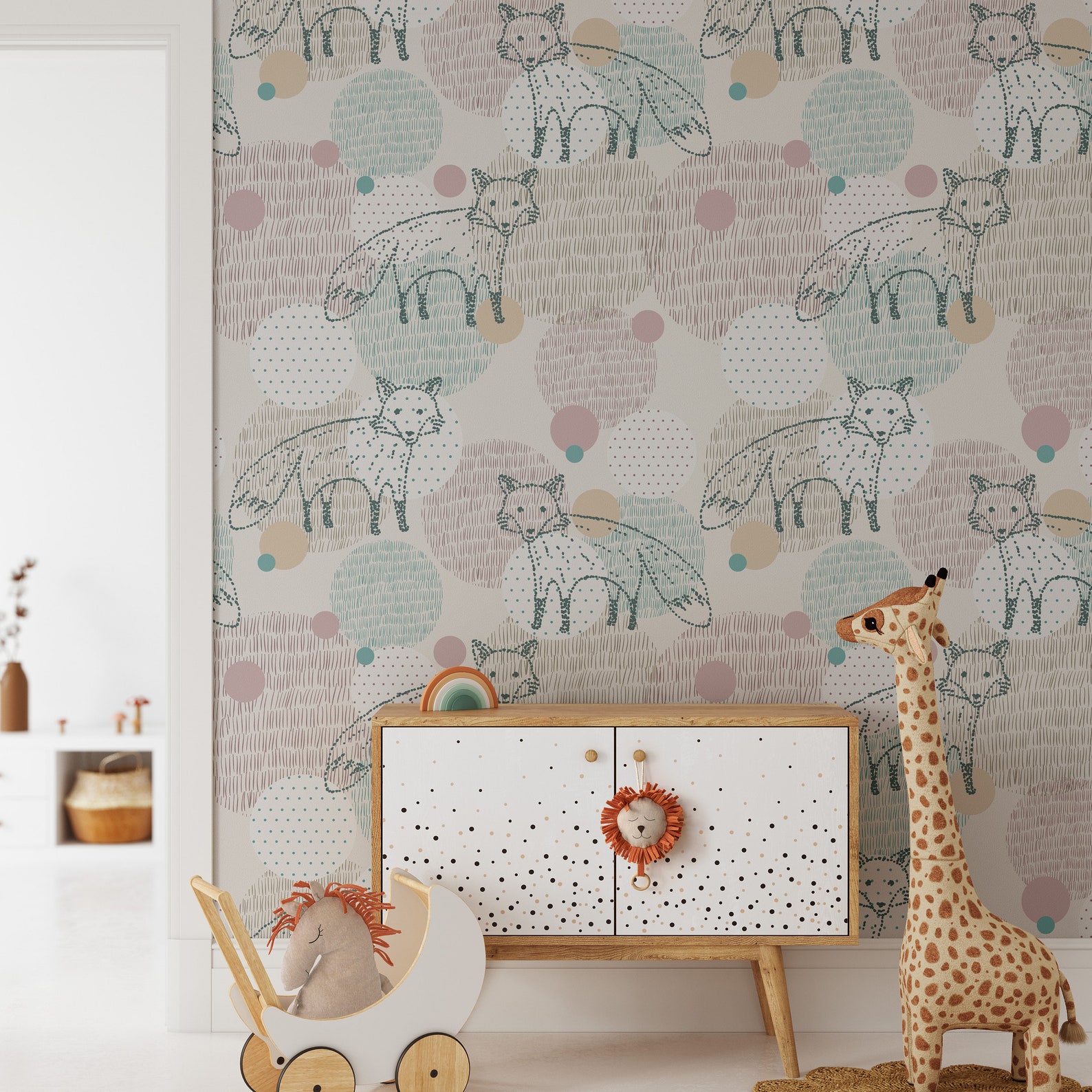 Cute Colorful Fox Wallpaper, Animal Wall Art, Kids Room Wallpaper ...