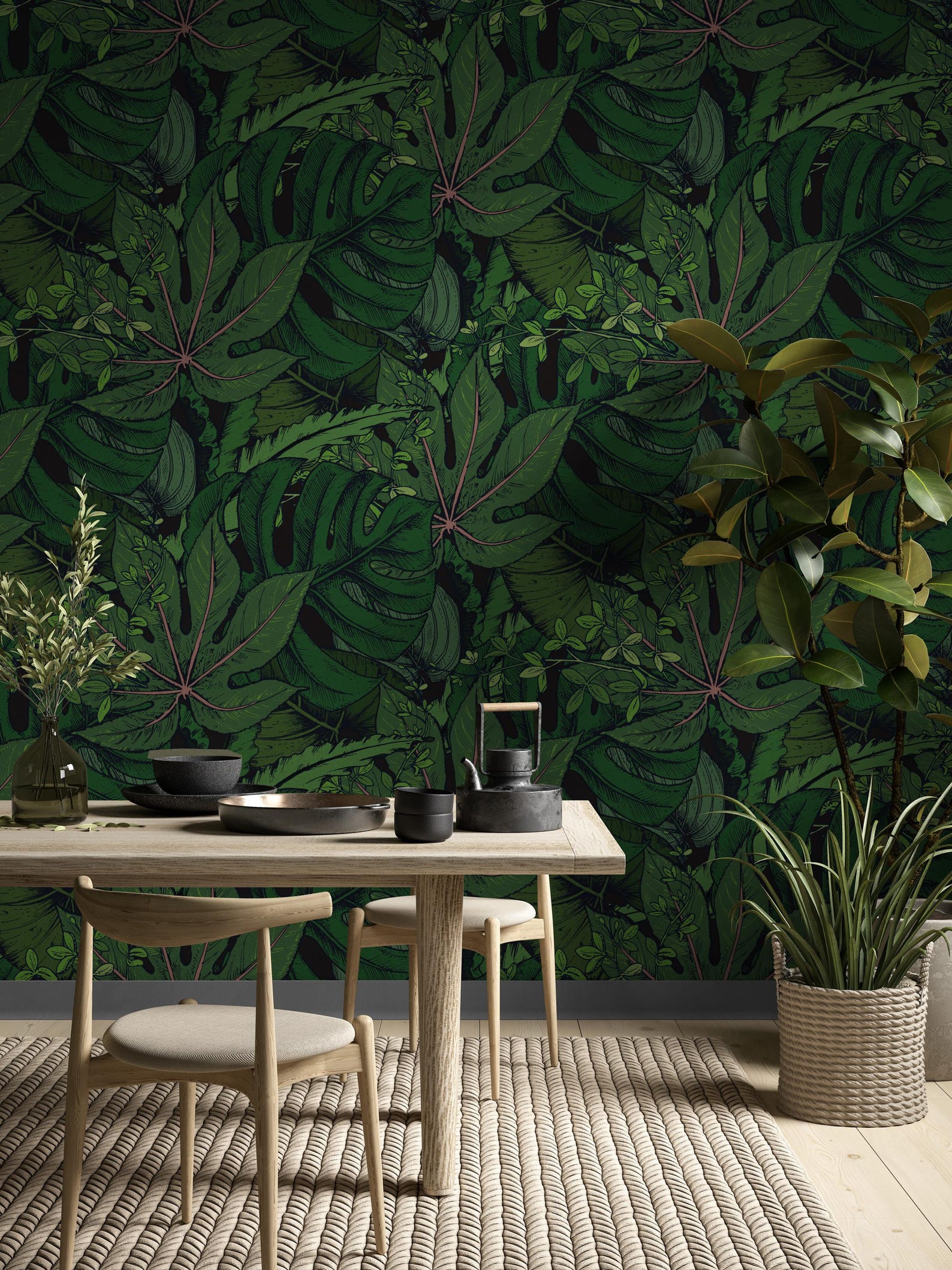 Green Large Leaves Wallpaper, Removable Peel and Stick or Traditional ...