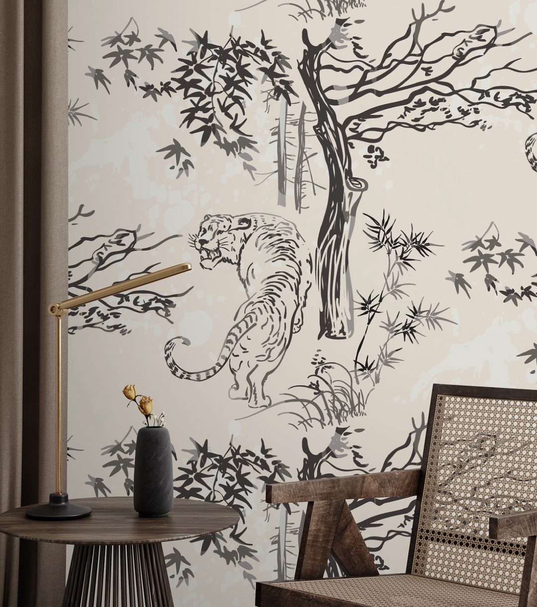 Wallpaper Asian Tiger, Oriental Wallpaper, Animal Print, Peel and Stick ...