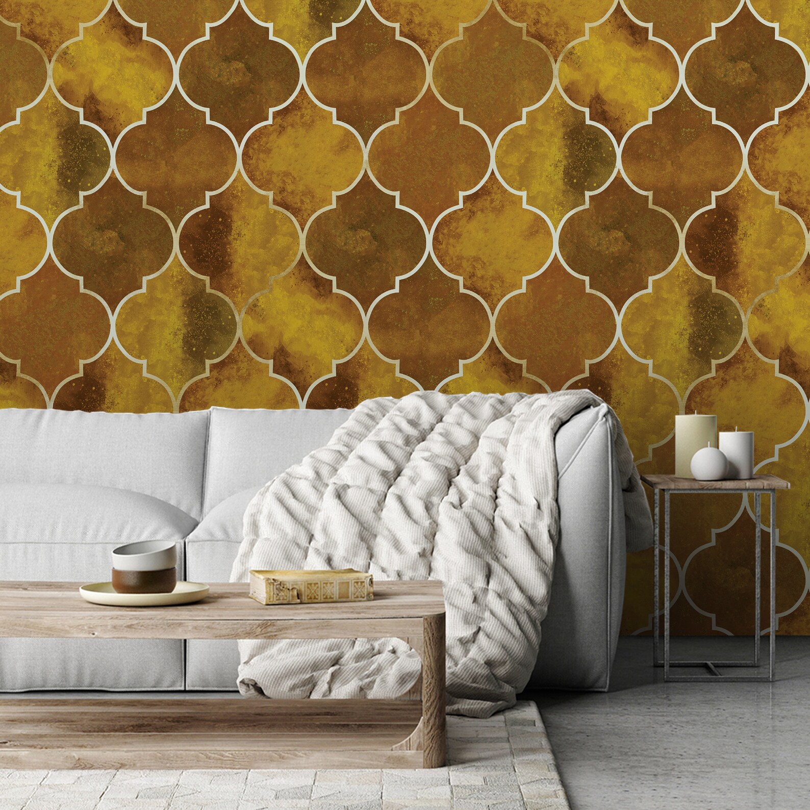 Yellow Moroccan Pattern Wallpaper, Self Adhesive Wallpaper, Removable ...