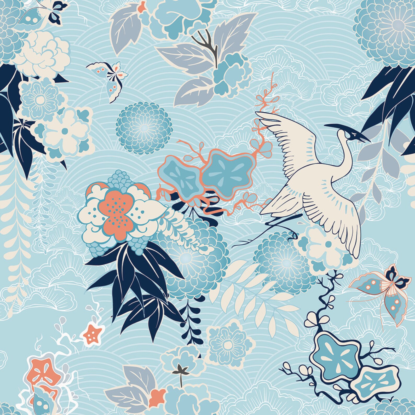 Crane and Flowers Wallpaper Self Adhesive Wallpaper - Etsy
