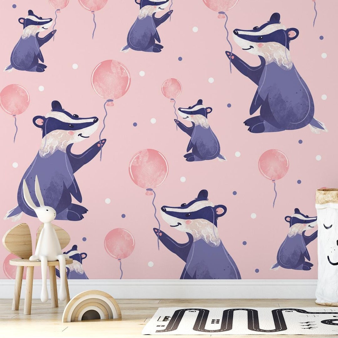 Badgers With Balloons Kids Wallpaper | Self Adhesive Wallpaper ...