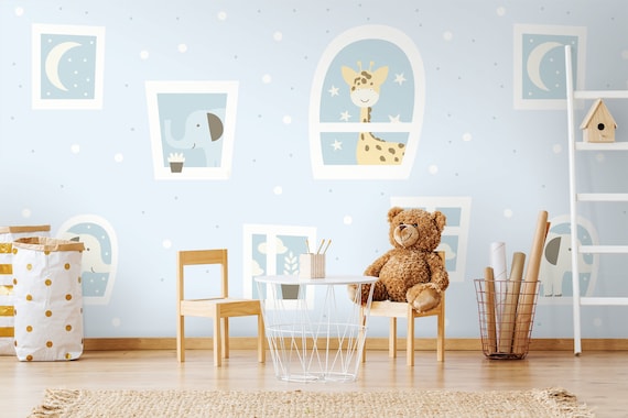 Animals in the Windows Kids Wallpaper Self Adhesive - Etsy