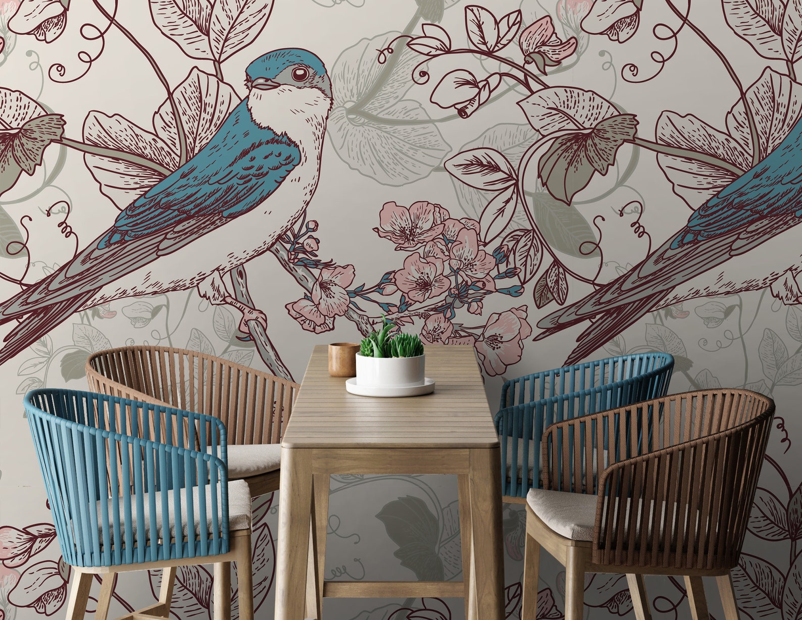 Vintage Bird Theme Wallpaper Self Adhesive Wallpaper Wall | Etsy