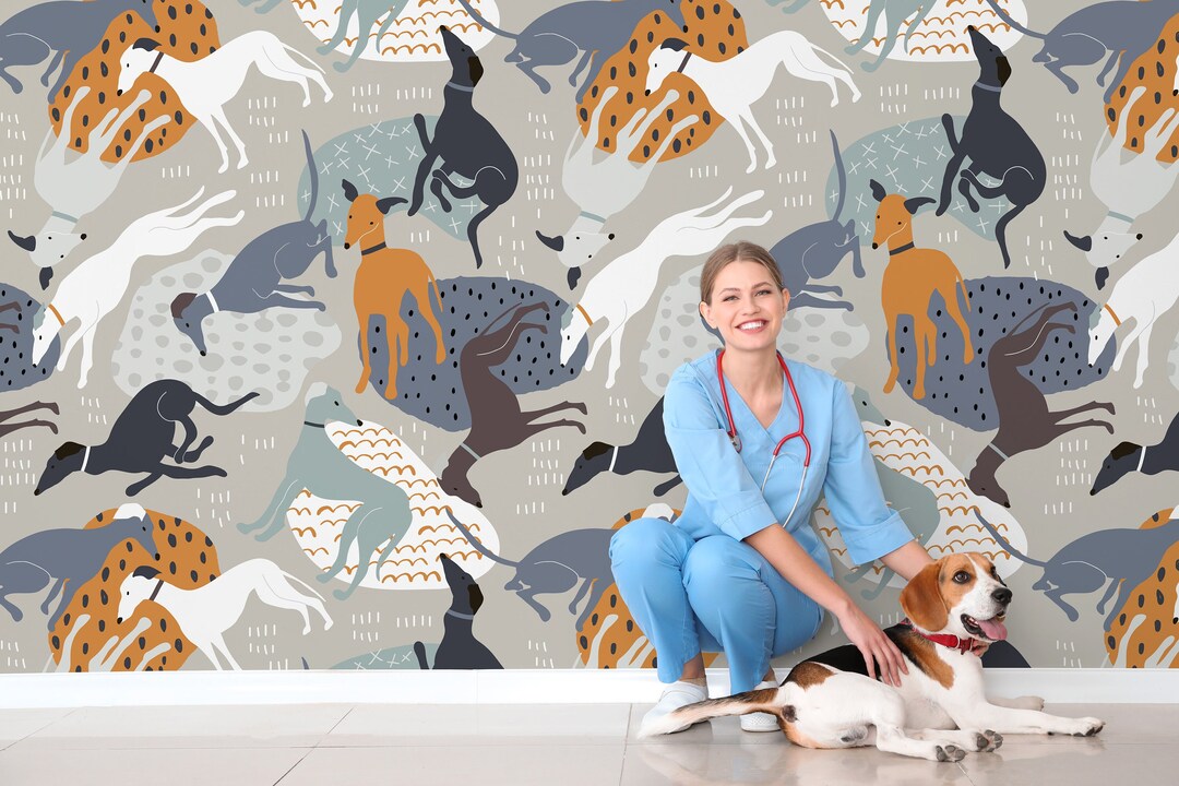 Dog Wallpaper, Cute Dogs Wall Art, Vintage Wallpaper, Vet Wall Art ...