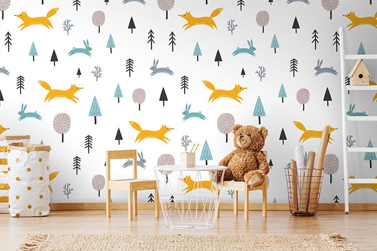 Fox in a Forest Kids Wallpaper | Self Adhesive Wallpaper, Removable ...