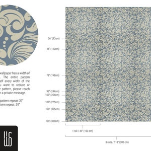 Blue and Beige Damascus Wallpaper, Luxury Light Beige and Blue ...