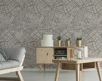 World Map Wallpaper / Cream Color Wallpaper / Dark Wallpaper / Peel ...