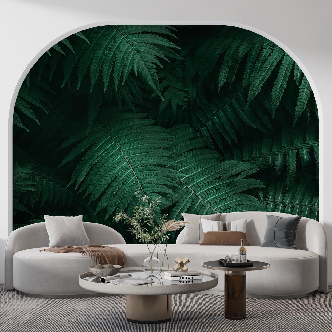 Ferns Wall Mural, Removable Wallpaper, Dark Green Wall Mural, Home ...