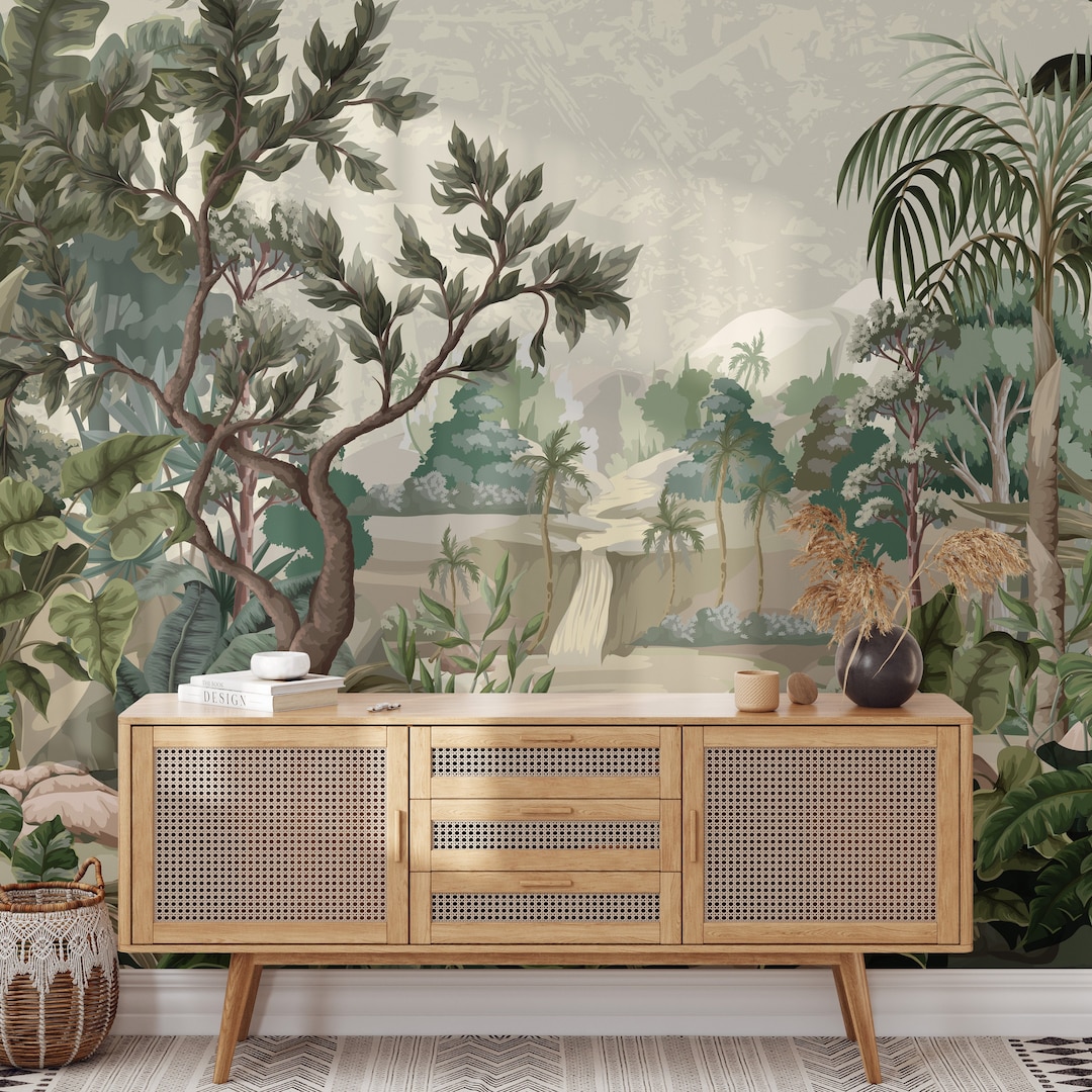 Dense Tropical Jungle Wall Mural, Botanical Wallpaper, Peel and Stick ...