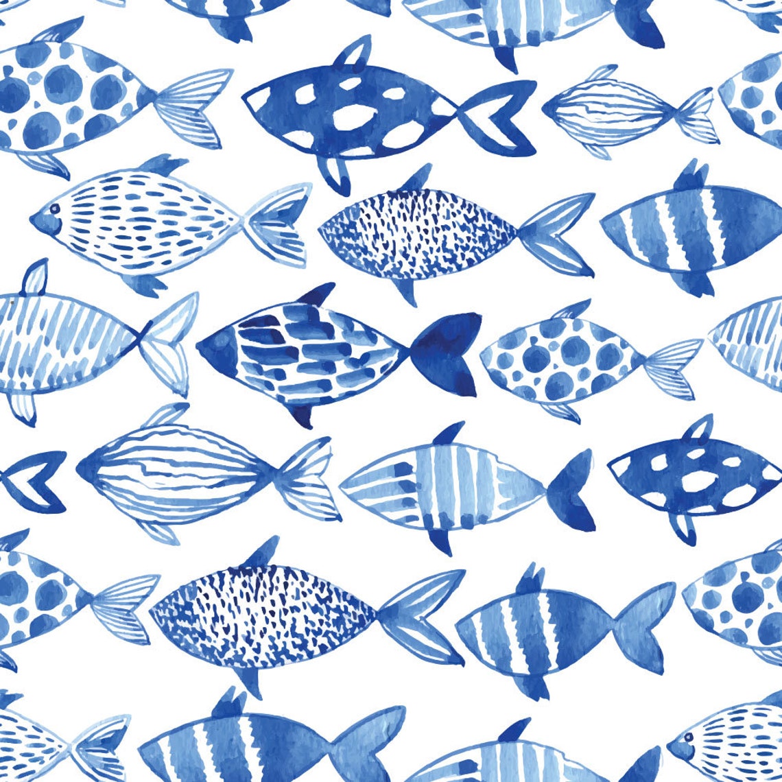 Watercolor Blue Fish Kids Wallpaper Self Adhesive Wallpaper - Etsy