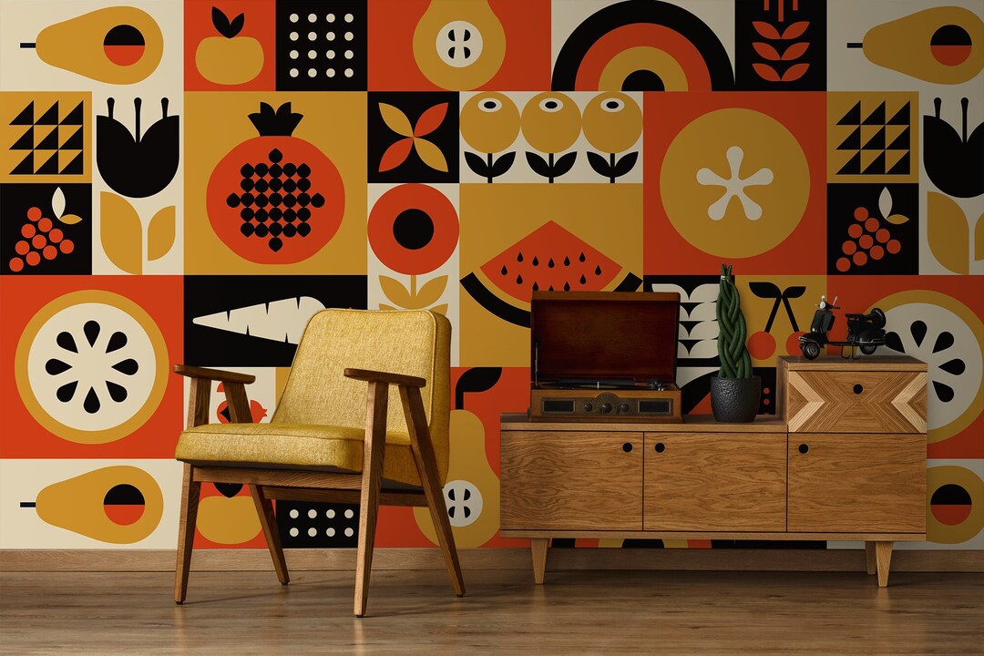 Retro Fruits Pattern Wallpaper | Self Adhesive Wallpaper, Removable ...