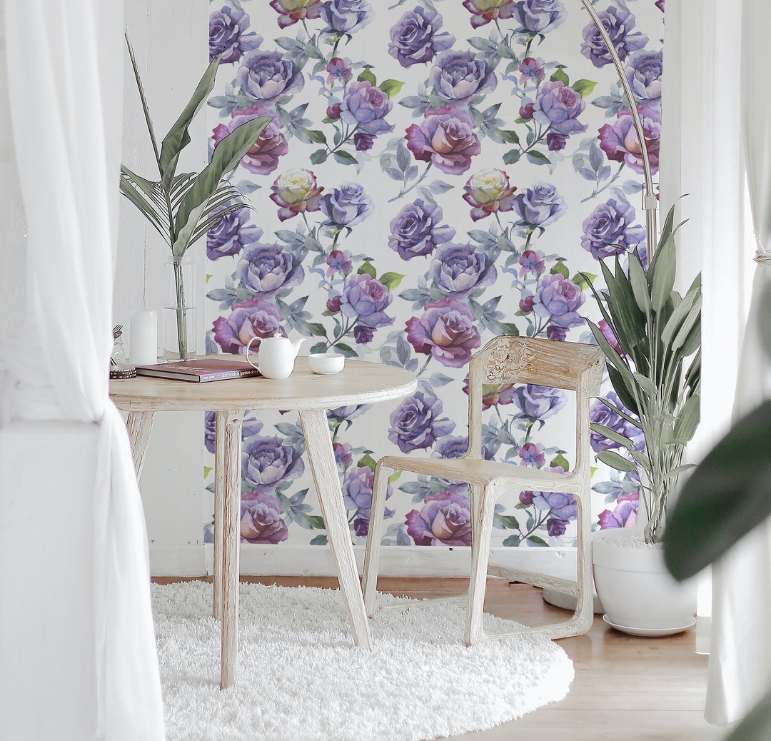 Wildflower Purple Roses Wallpaper | Self Adhesive Wallpaper, Removable ...