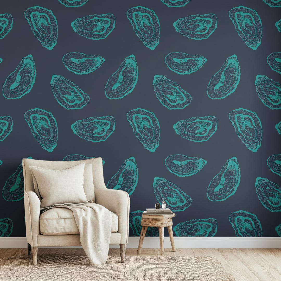 Oyster Wallpaper, Blue Removable Marine Wallpaper, Peel and Stick or ...