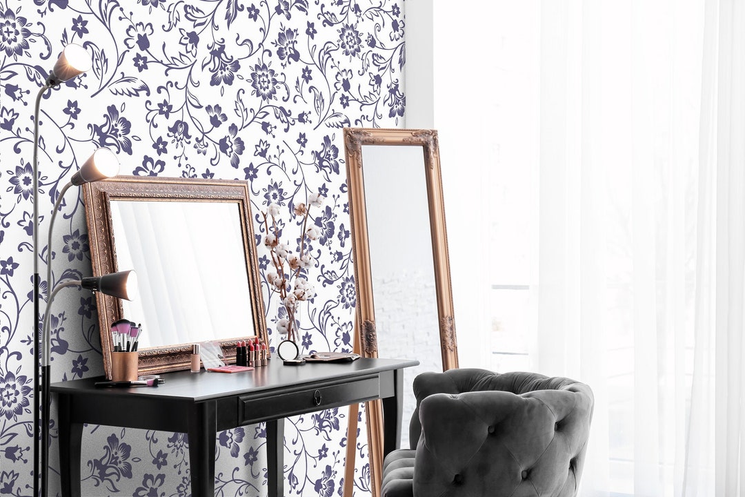 Navy Blue Flowers Wallpaper | Self Adhesive Wallpaper, Removable ...