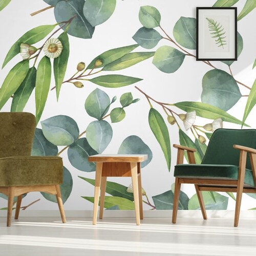 18-ft Wallpaper Roll Green Gold Leaves Wallpaper - Etsy