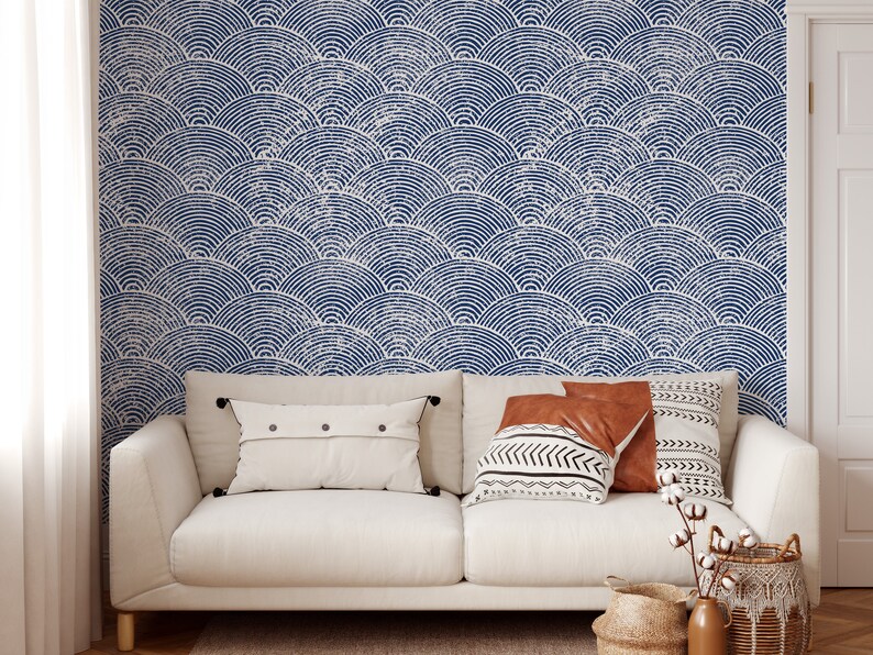 Blue Arches, Abstract Wallpaper, Vintage Style Wall Decoration, Retro ...