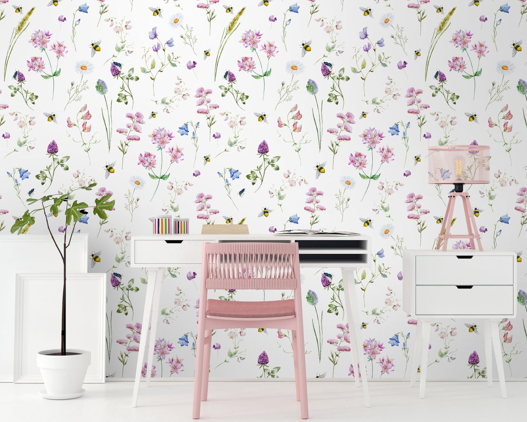 Soft Spring Meadow Wallpaper | Self Adhesive Wallpaper, Removable ...