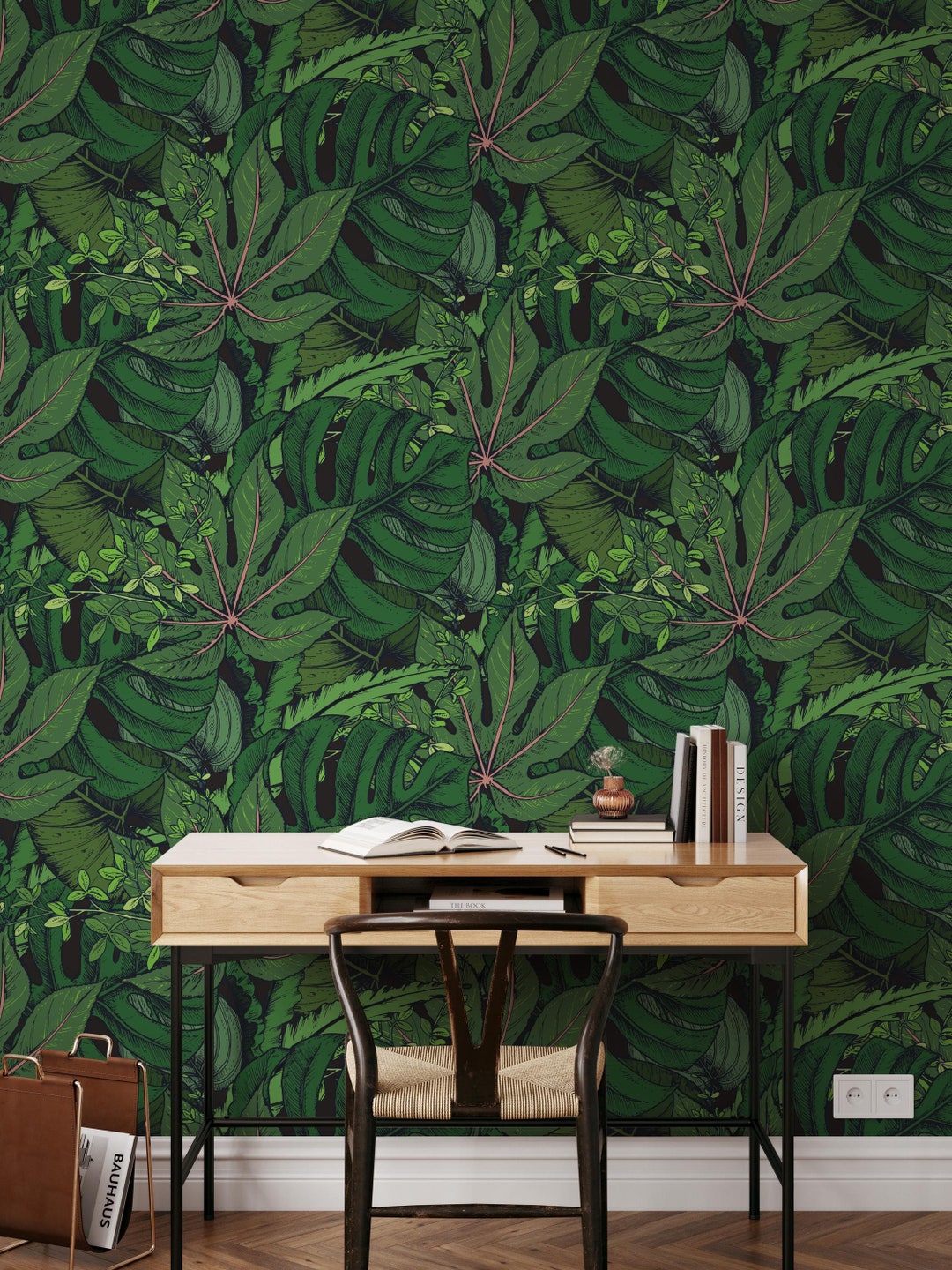 Green Large Leaves Wallpaper, Removable Peel and Stick or Traditional ...