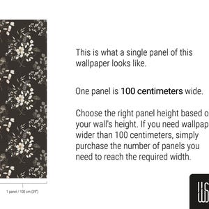 Black Bouquet Floral Wall Decor, Removable Black Wallpaper, Watercolor ...