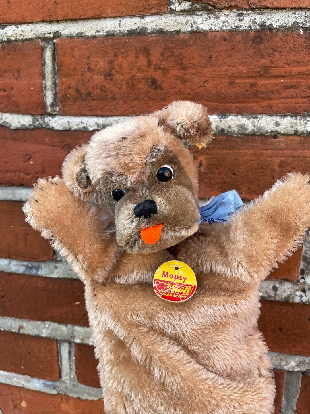 Steiff Vintage Puppet Mopsy Dog 1960 Mohair Vintage Toy With Full ID Button & Yellow Tag 662317 ...