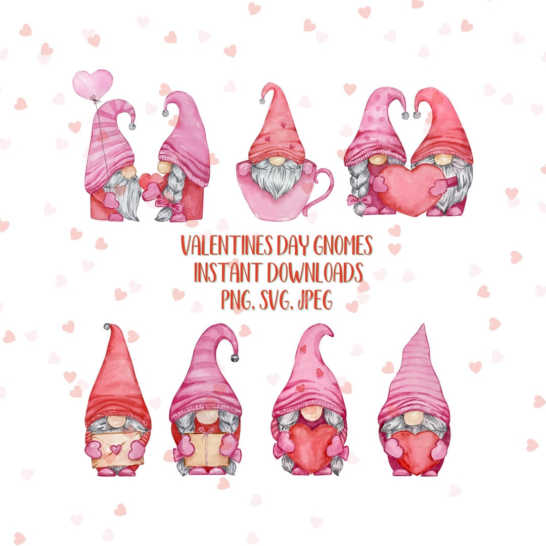 Valentine Gnomes Clipart, Gnome Clipart for Valentines Day, Digital ...