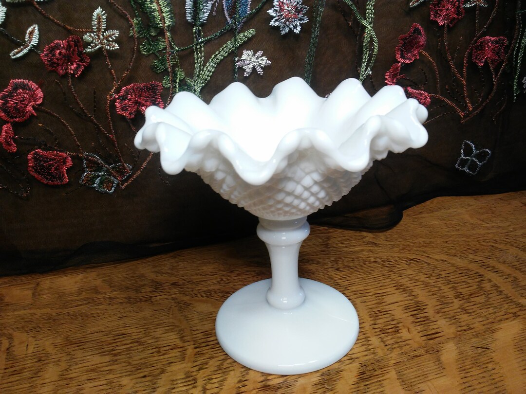 Milk Glass Diamond Pattern Pedestal Candy Dish, Compote - Etsy