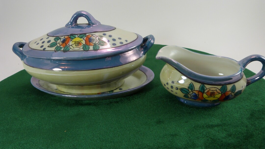 4 Piece Set, Child's Play Dishes Lusterware Covered Dish With Plate and ...
