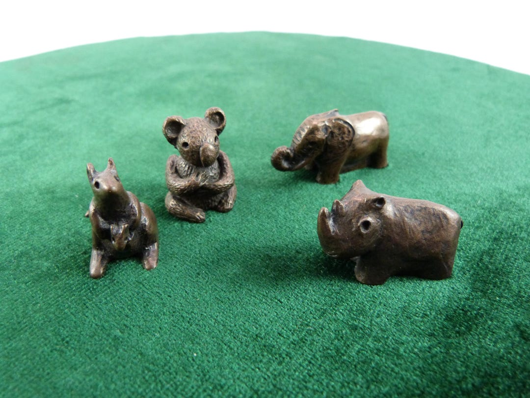 Set of 4 Miniature Metal Animals, Elephant, Rhino, Koala Bear, Kangaroo ...