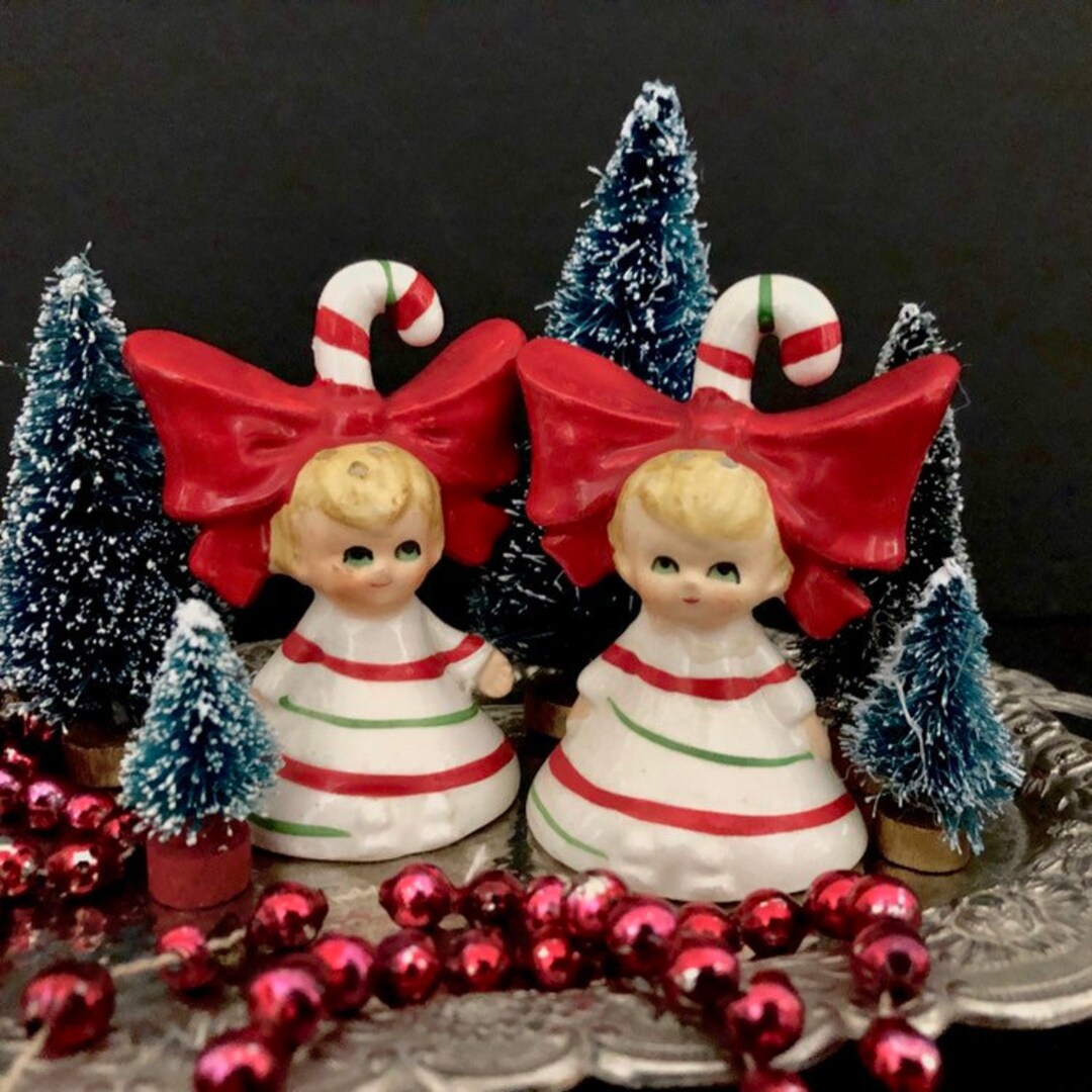 Lefton Vintage Christmas Candycane Girls Salt and Pepper Set Retro ...