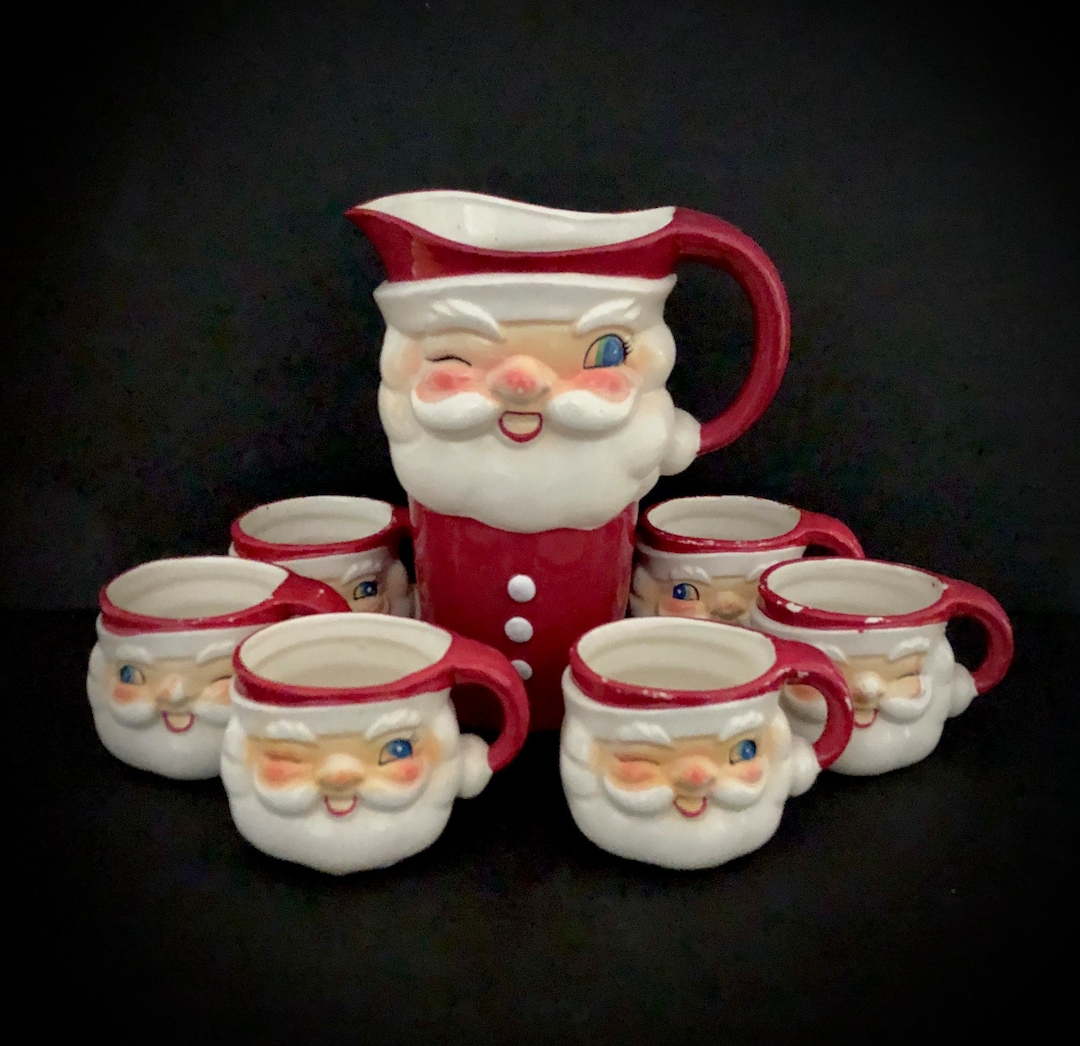1961 Howard Holt Winking Santa Vintage Christmas Pitcher and 6 - Etsy
