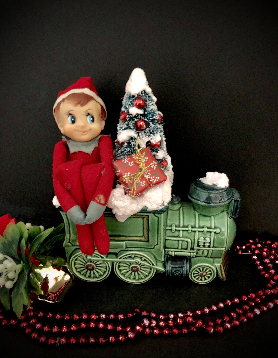 Vintage Christmas Train Relpo Planter With Elf Vignette - Etsy