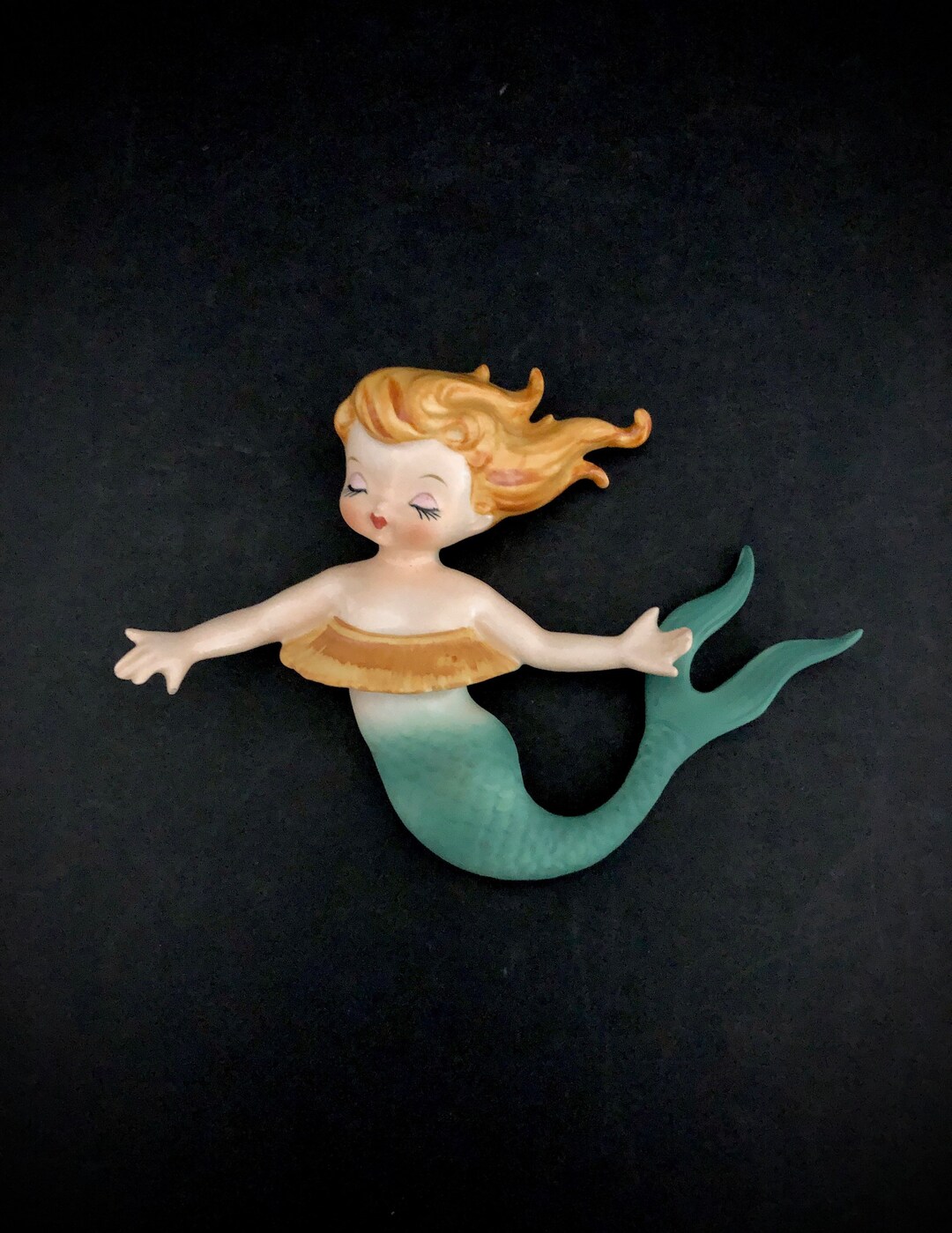 Mint Vintage Lefton Mermaid Wall Plaque Flowing Blonde Hair and ...