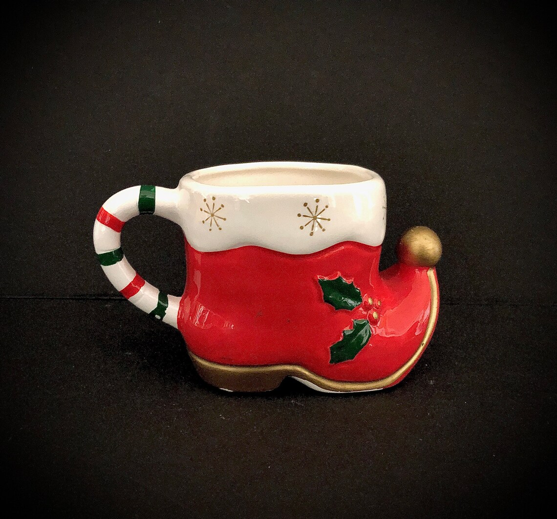 Napco Vintage Christmas Santa Boot Mug with candycane handle | Etsy