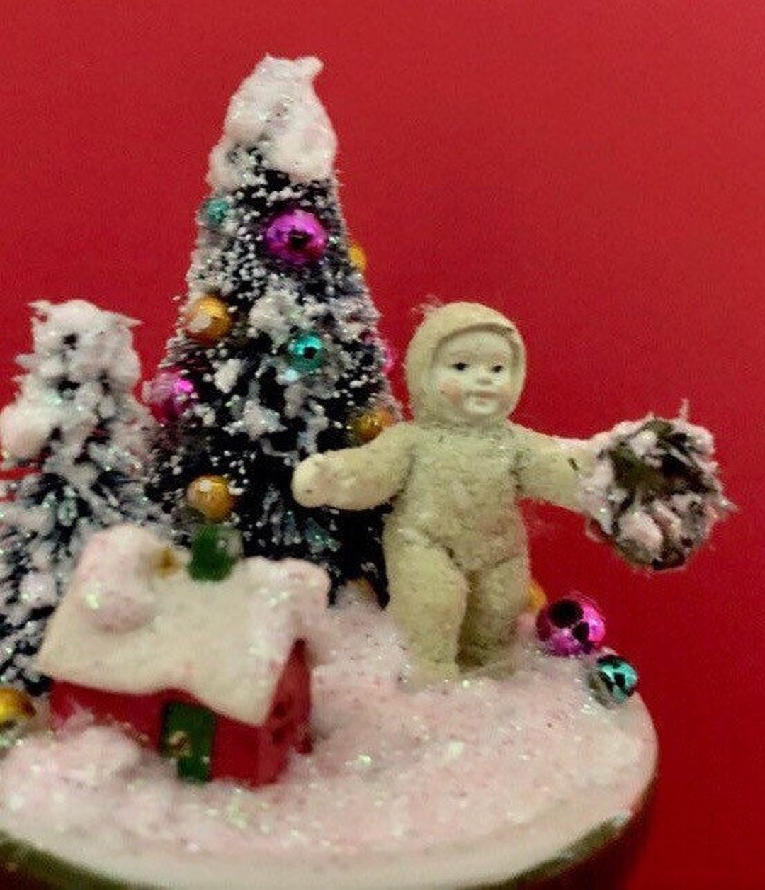 Snowbabies Miniature Vignette Vintage Christmas Putz House Bottlebrush ...