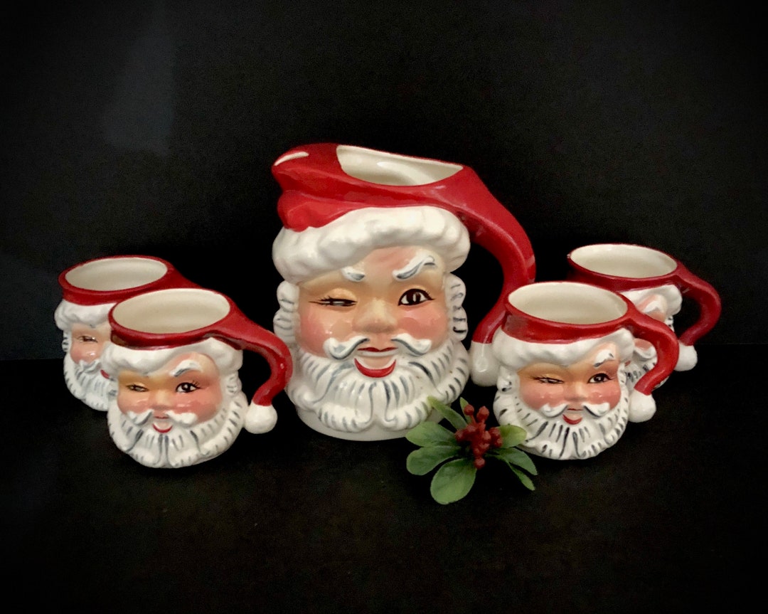 Napco Vintage Christmas Winking Pirate Santa Pitcher and Mugs - Etsy