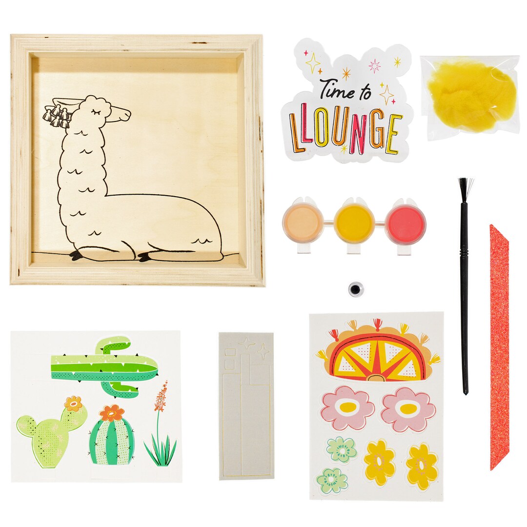 Customizable Wooden Llama Shadow Box Kit - Includes Stickers, Paint ...