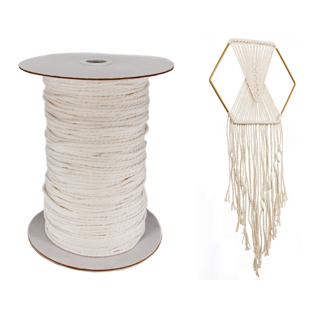 3 Strand Twisted Cotton Rope Spools - 3mm, 4mm, 5mm Cord - 200m / 100m ...