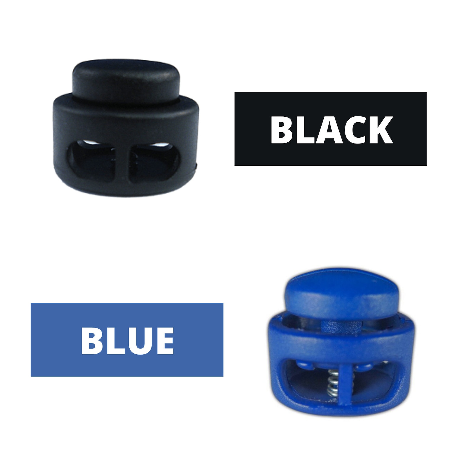 Two Hole Cord Locks 12 Color Options 5, 10, or 25 Pack Double Barrel ...